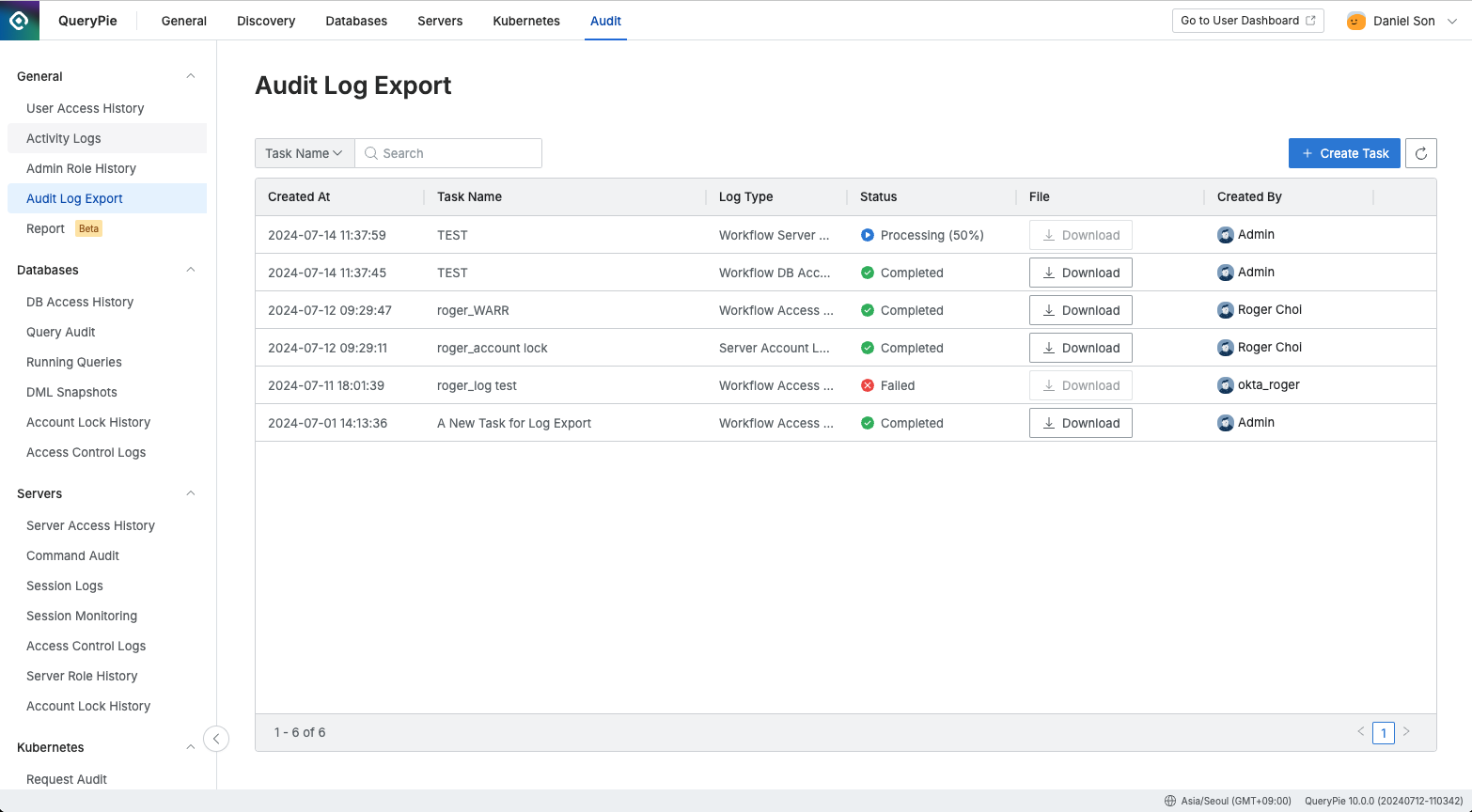 Audit Log Export
